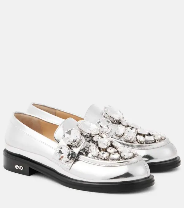 Mach & Mach Crystal-embellished Leather Loafers - Silver