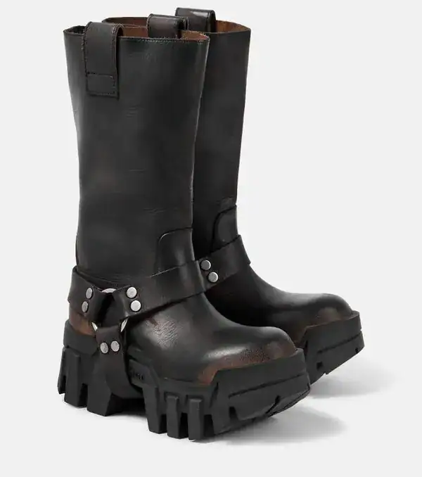 Balenciaga Bulldozer Harness Leather Biker Boots - Black 