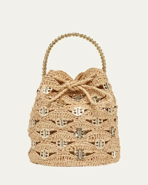 Rabanne Sac A Main Disc-link Raffia Bucket Bag - Gold
