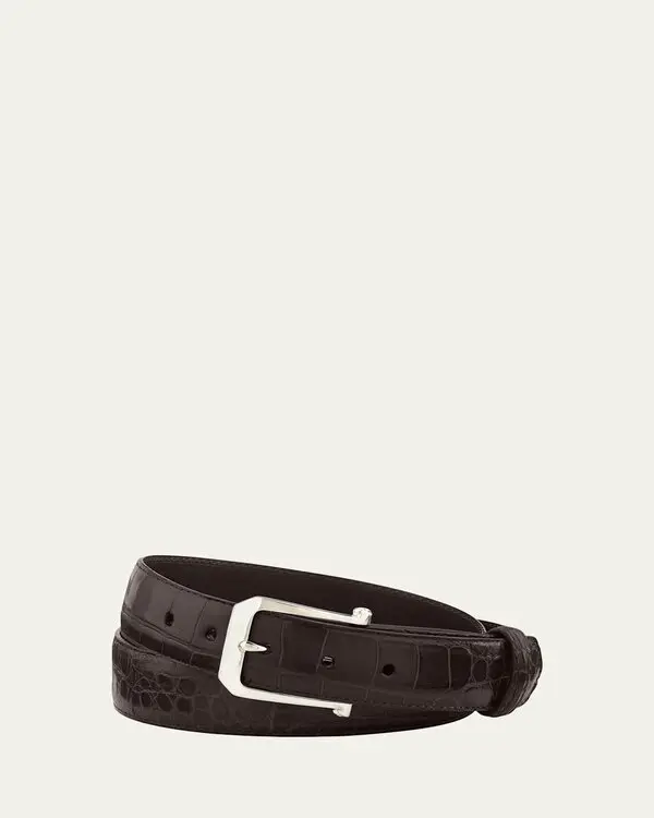 W.KLEINBERG Matte Alligator Belt With Sterling Silver Buckle