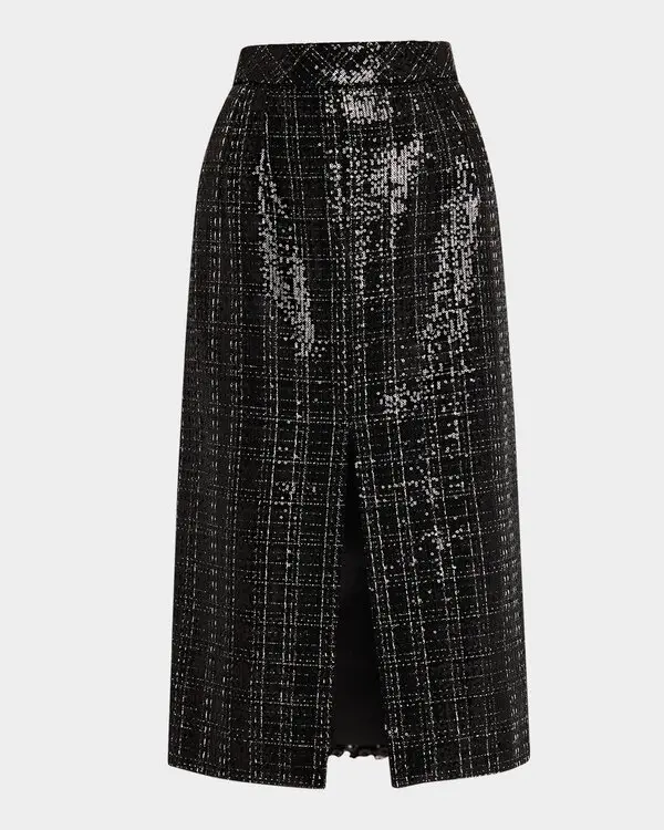 Dice Kayek Sequined Check Midi Skirt