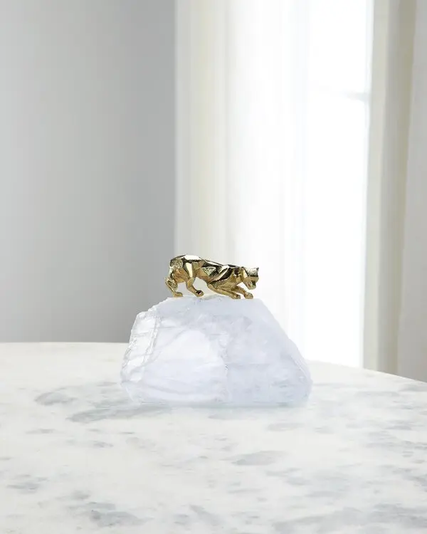 JOHN-RICHARD COLLECTION Perched Brass Panther Sculpture On Selenite
