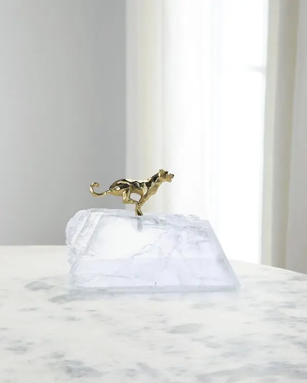 JOHN-RICHARD COLLECTION Sprinting Brass Panther Sculpture On Selenite