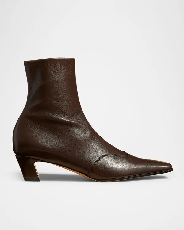 Khaite Nevada Stretch Leather Ankle Booties - Dark Brown