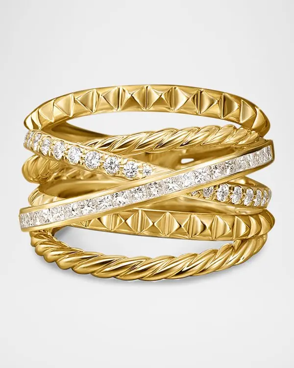 David Yurman Dy Crossover Trio 6-row Ring In 18k Gold With Diamonds - Diamond