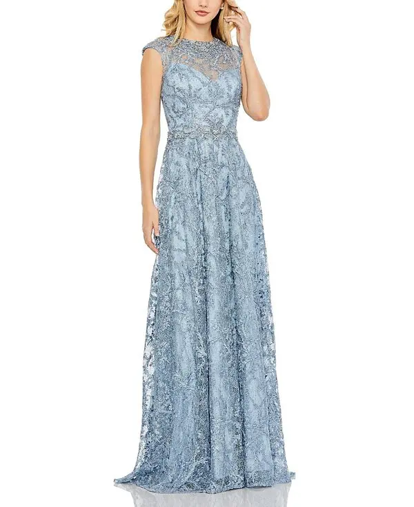 Mac Duggal Embroidered A-line Gown With Cap Sleeves