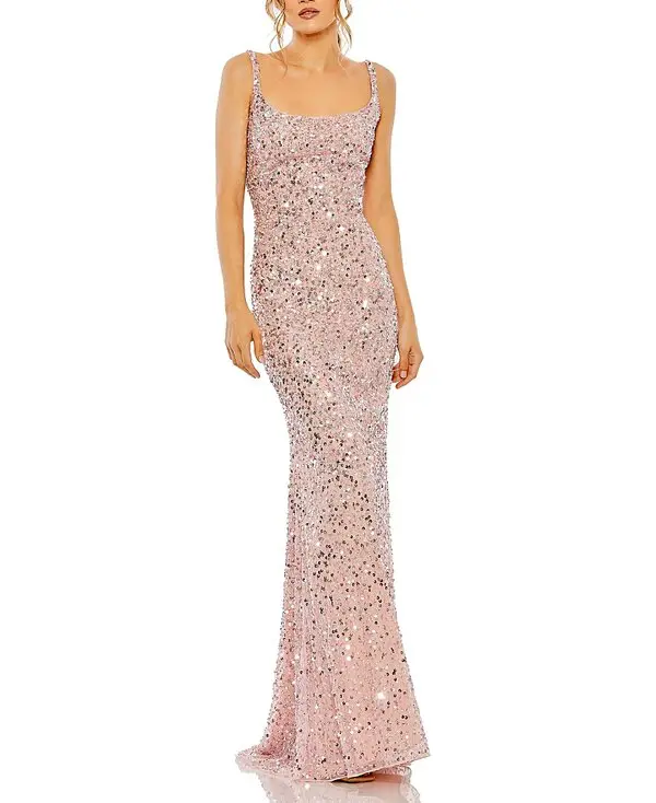 Mac Duggal Sequined Low Back Gown - Pink