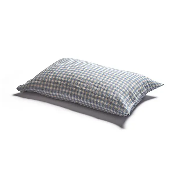 PIGLET IN BED Gingham Linen Blend Pillowcase Pair - Warm Blue Gingham