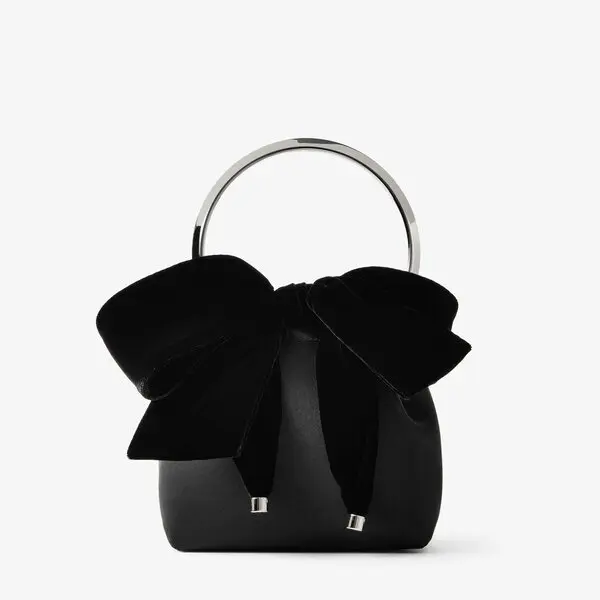 JIMMY CHOO Bon Bon Satin Bucket Bag With Velvet Bow