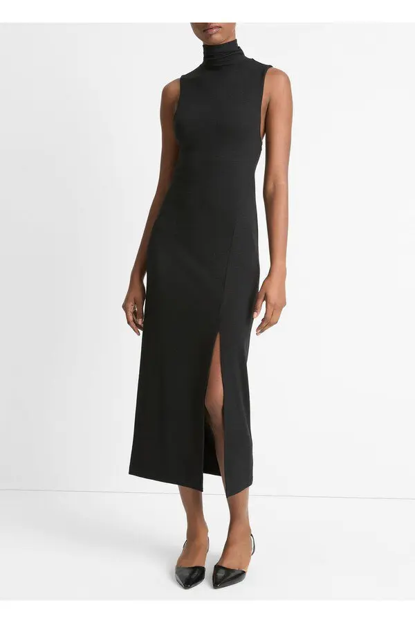 Vince Side-slit Sleeveless Turtleneck Dress