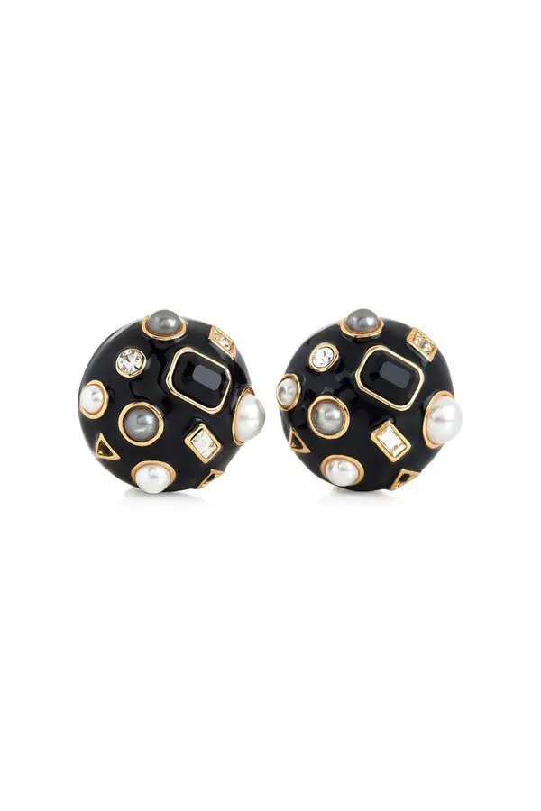 KENNETH JAY LANE Black Enamel Domed Earrings