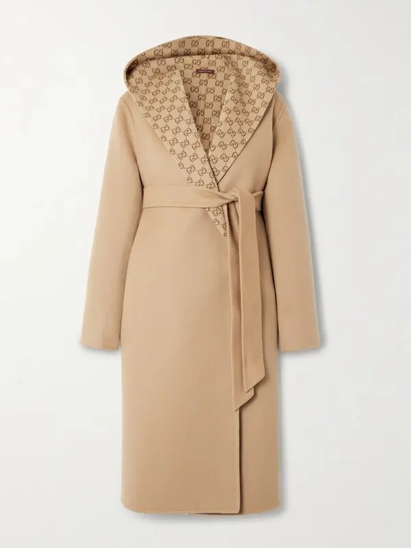 Gucci Reversible Hooded Wool And Silk-blend Jacquard Coat - Brown