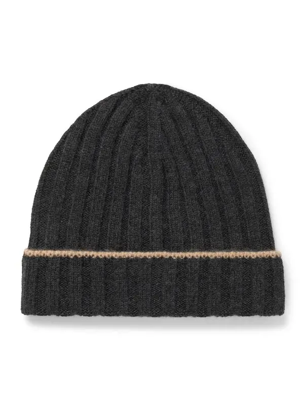 Brunello Cucinelli Ribbed Cashmere Beanie - Gray
