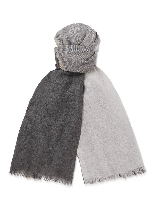 Brunello Cucinelli Fringed Striped Cashmere And Silk-blend Scarf