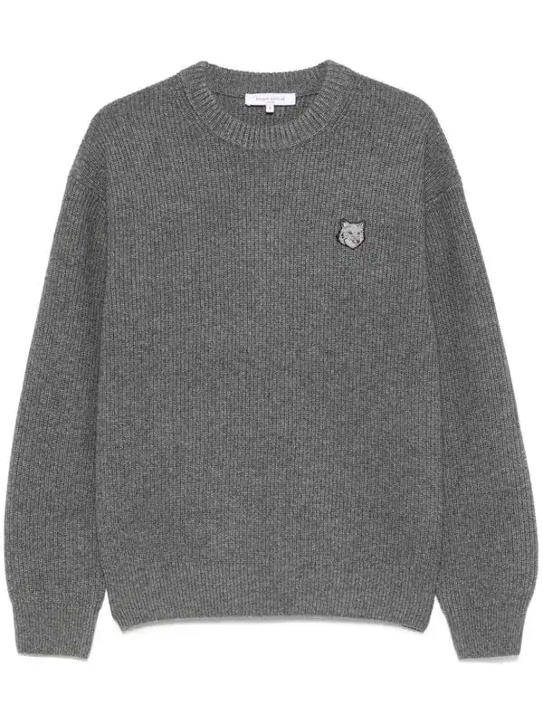Maison Kitsuné Bold Fox Head-Patch Sweater In Grey - 62% Off