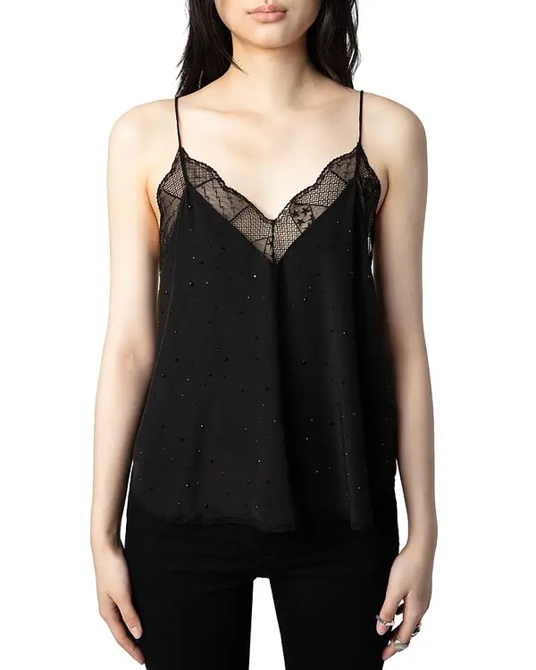 Zadig&Voltaire Silk Lace Trim Embellished Cami - Noir