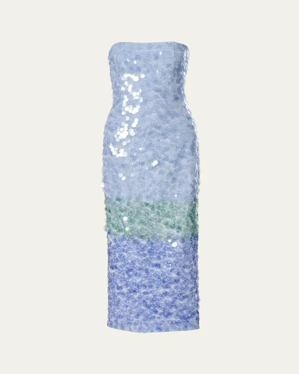 Carolina Herrera Strapless Sequined Midi Dress - Celeste Multi
