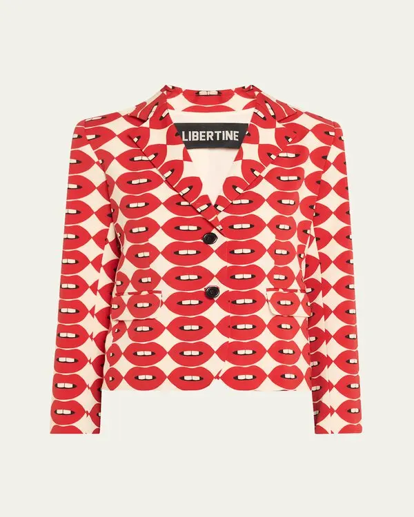 Libertine French Kissing In The Usa Printed Wool Short Blazer