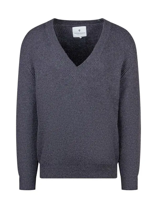 SEVEN GAUGE Merino Wool V-neck Sweater - Grey