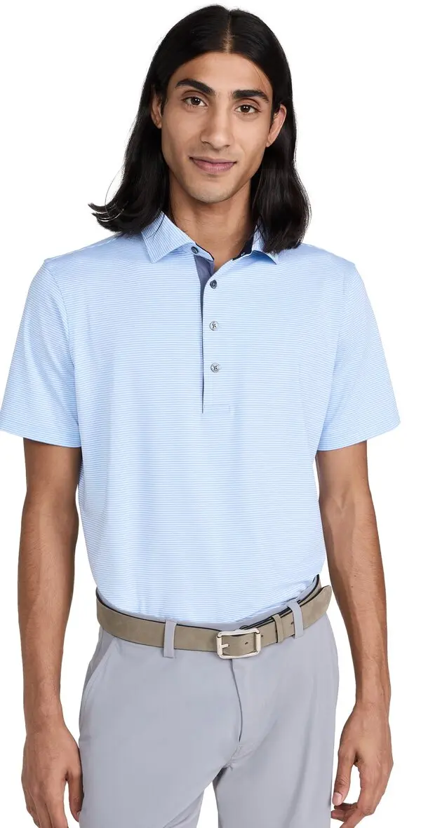 Greyson Saranac Striped Polo - Wolf Blue