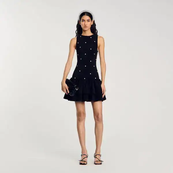 Sandro Velvet Knit Mini Dress In Black - 40% Off | Editorialist