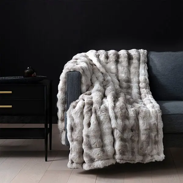 BROOKSTONE Luxe Faux Fur Heated Throw Blanket Exclusive - Taupe