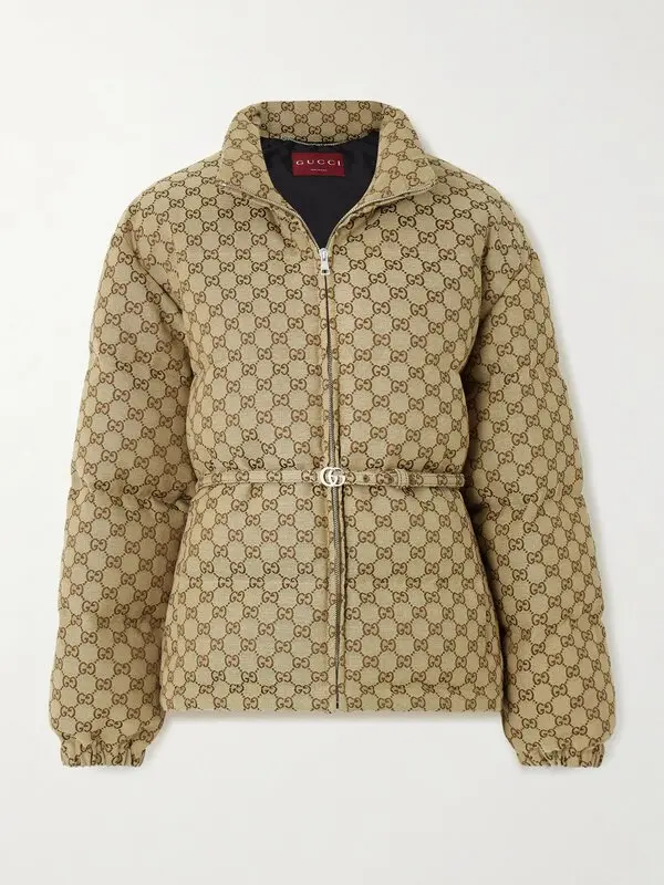 Gucci Belted Leather-trimmed Cotton-blend Canvas Down Jacket - Brown