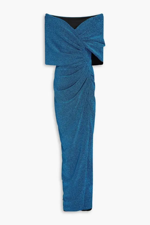 RHEA COSTA Off-the-shoulder Metallic Jersey Gown