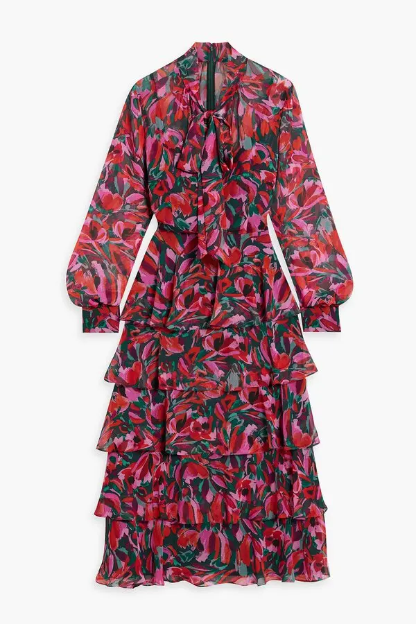 MIKAEL AGHAL Tiered Floral-print Chiffon Midi Dress
