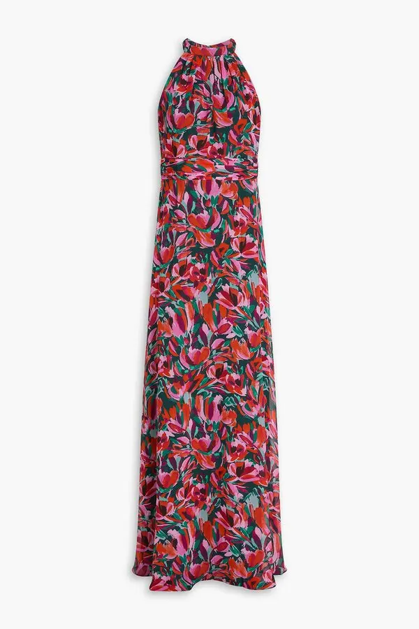 MIKAEL AGHAL Gathered Floral-print Chiffon Maxi Dress