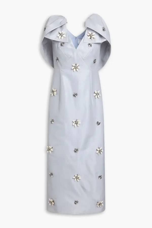 Huishan Zhang Rosella Cape-effect Embellished Taffeta Midi Dress