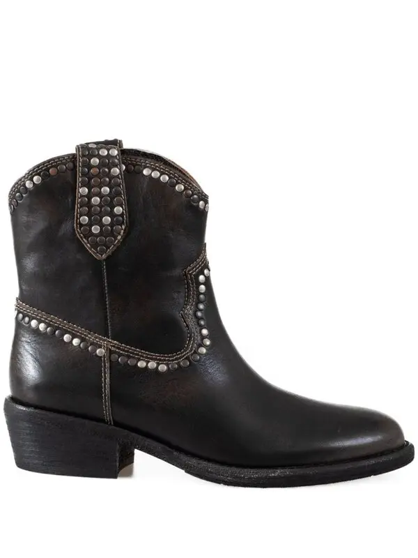 Ash Gipsy Studded Leather Booties - Black