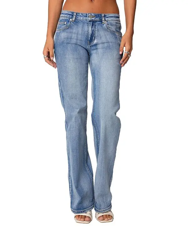 EDIKTED Boot Cut Low Rise Jeans - Blue Washed