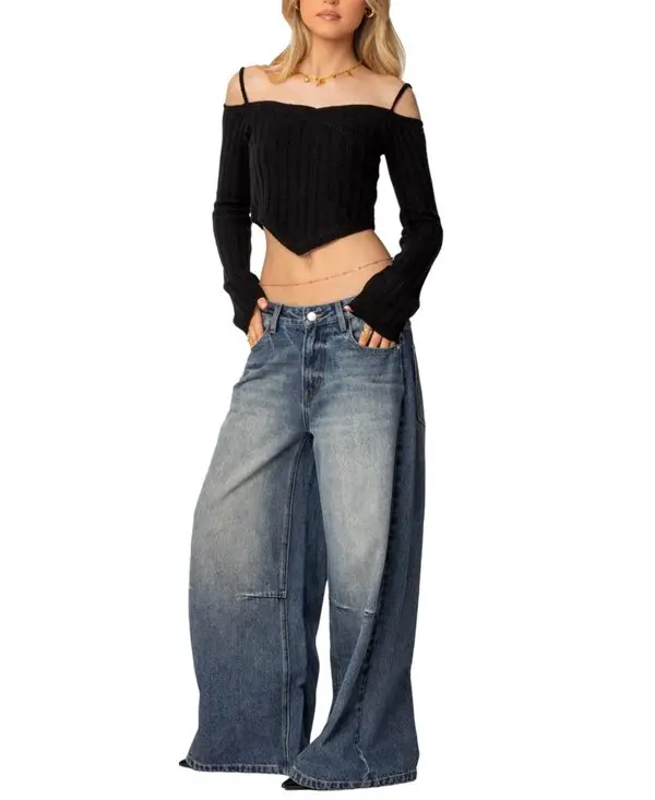 EDIKTED Triangle Hem Off-shoulder Sweater