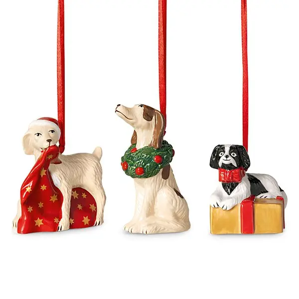 VILLEROY & BOCH Nostalgic Christmas Puppies Ornaments, Set Of 3 - Multi