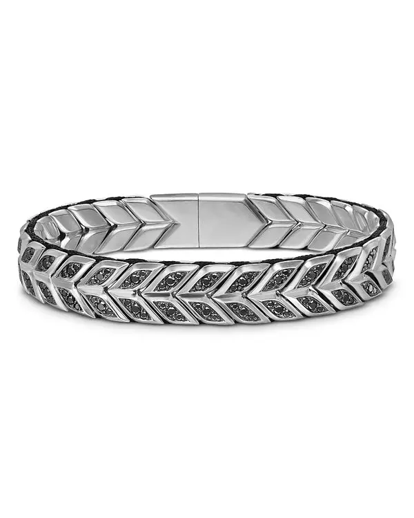 David Yurman Chevron Woven Bracelet With Black Diamonds - Black/silver