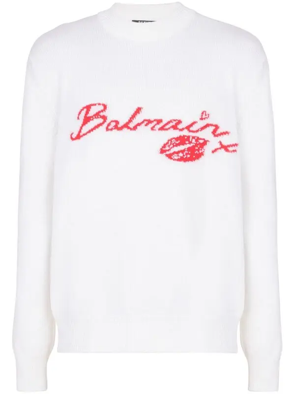Balmain Kiss-Jacquard Wool Jumper In Neutrals 40% Off Editorialist