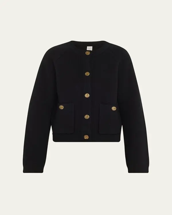 TOTÊME Hammered Button Wool Cashmere Cardigan - Black