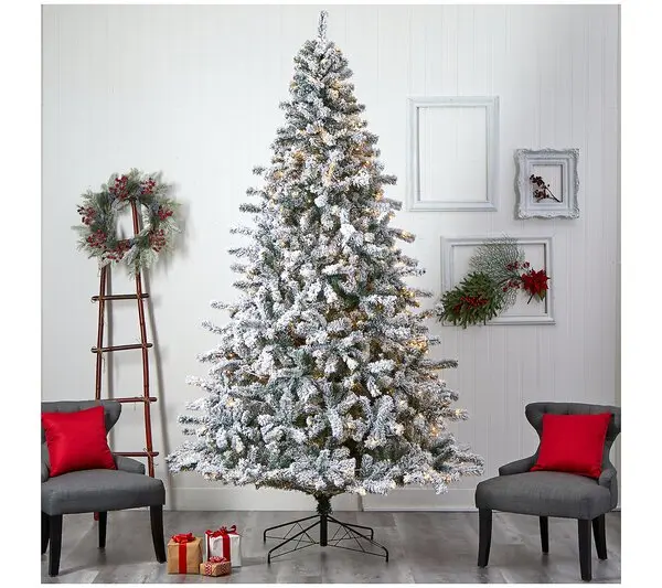 NEARLY NATURAL 10' Flocked Christmas Tree