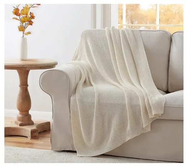 VCNY HOME Charlie Chunky Sweater Knit Solid Cot Ton Throw