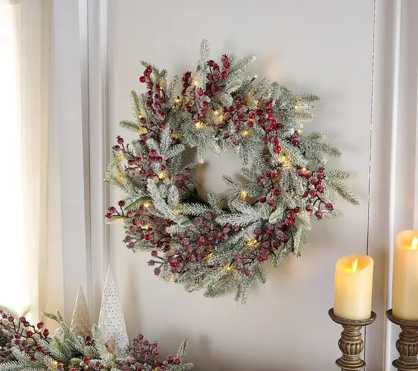 BETHLEHEM LIGHTS As Is Illum.frosted Berry 24' Wreath
