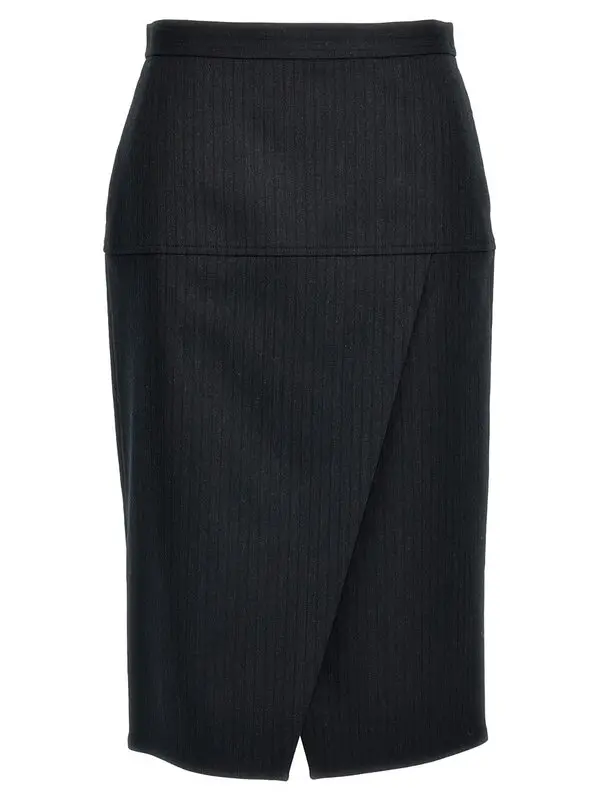 Fendi Pinstriped Wool Skirt - Gray