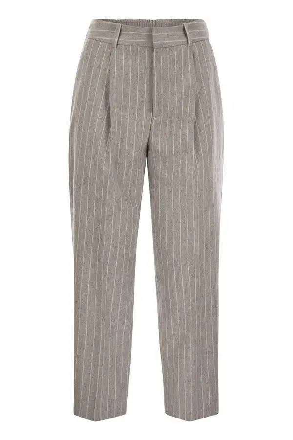 PT TORINO Daisy Wool And Cashmere Pinstripe Pants - Grey