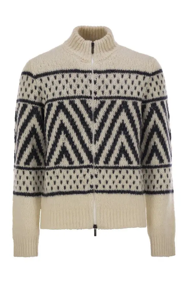 Peserico Alpaca And Cotton Aran Knit Zip Sweater