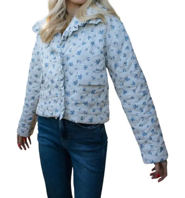 Buy STORIA Ruffle Floral Jacket In Ivory/blue - Multi At 27% Off ...