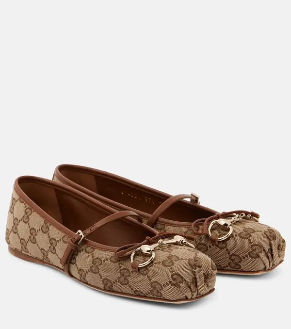 Gucci Horsebit Gg Canvas Ballet Flats - Neutrals
