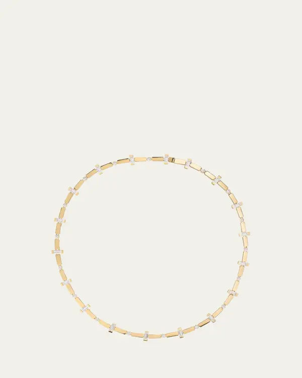 Azlee 18k Yellow Gold Scattered Bar And Diamond Tennis Necklace - Yg ...