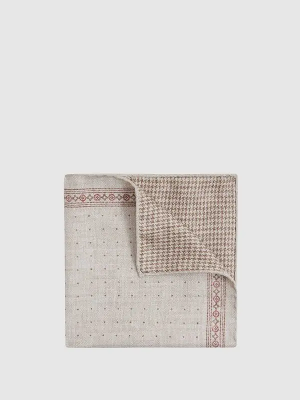REISS Cataldo Silk Reversible Pocket Square - Oatmeal Melange