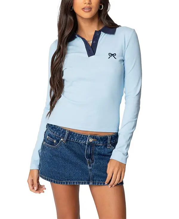 EDIKTED Contrast Bow Polo Top