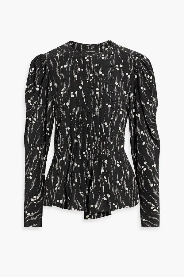 Isabel Marant Bayos Pleated Printed Blouse - Black